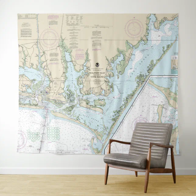 Beaufort Inlet and Part of Core Sound Chart Tapestry | Zazzle