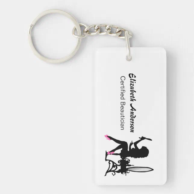 Beautician Pink and Black Girly Girl Hair Stylist Keychain | Zazzle