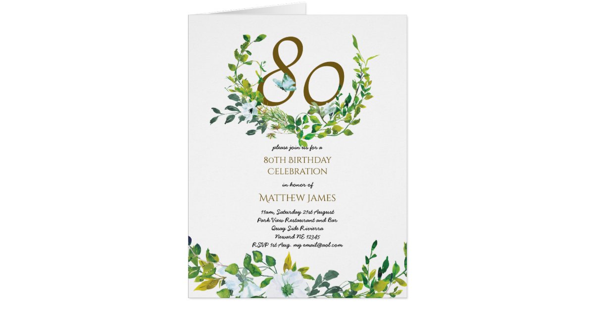 Beautiful 80th Birthday Folded Card Program Invite | Zazzle