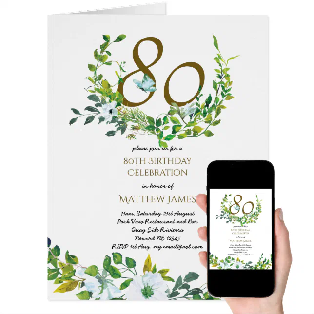 Beautiful 80th Birthday Folded Card Program Invite | Zazzle