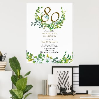Beautiful 80th Birthday POSTER Template | Zazzle