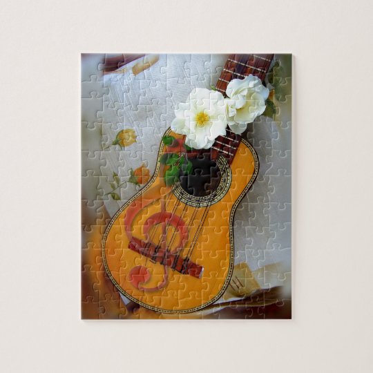 Beautiful acoustic guitar music note jigsaw puzzle | Zazzle.com