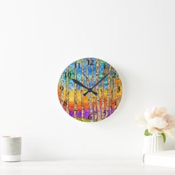 Beautiful and Colorful Aspen Tree Clock | Zazzle