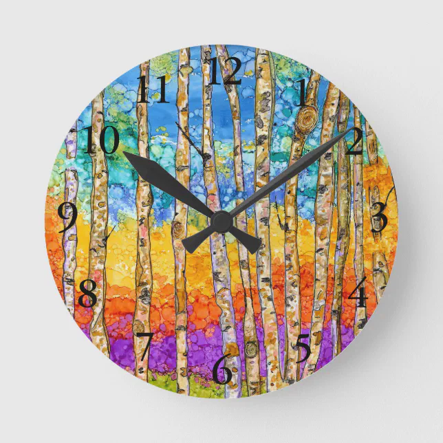 Beautiful and Colorful Aspen Tree Clock | Zazzle