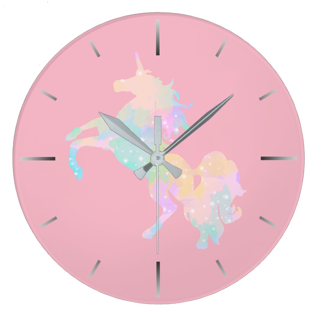 Beautiful and colorful unicorn large clock | Zazzle
