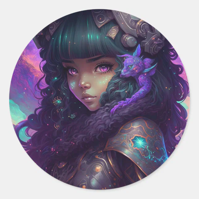 Beautiful Anime Girl Warrior Classic Round Sticker | Zazzle
