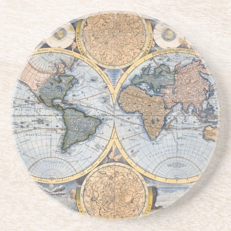 Beautiful Antique Atlas Map Coaster | Zazzle