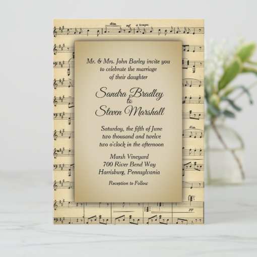 Beautiful Antique Sheet Music Theme Wedding Invitation | Zazzle