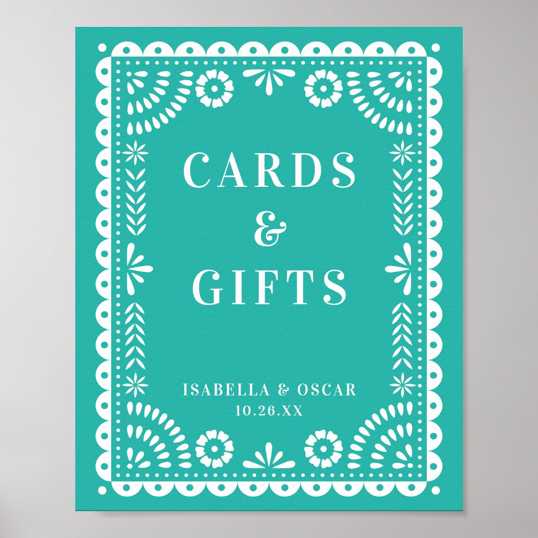 Beautiful Aqua Papel Picado Wedding Reception Sign | Zazzle