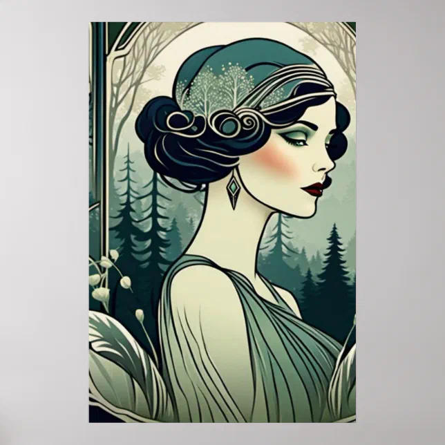 Beautiful Art Deco 1920s Flapper Girl in green Poster | Zazzle