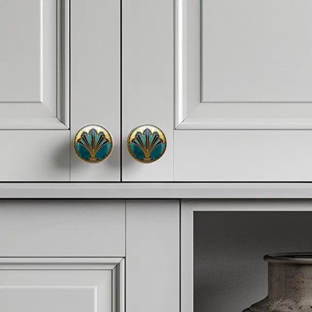 Beautiful Art Deco Abstract FloralTurquoise Gold Ceramic Knob | Zazzle
