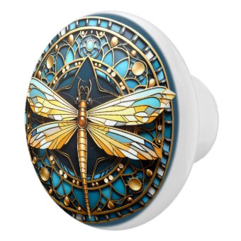 Beautiful,Art Deco Dragonfly Gold Turquoise Ceramic Knob | Zazzle