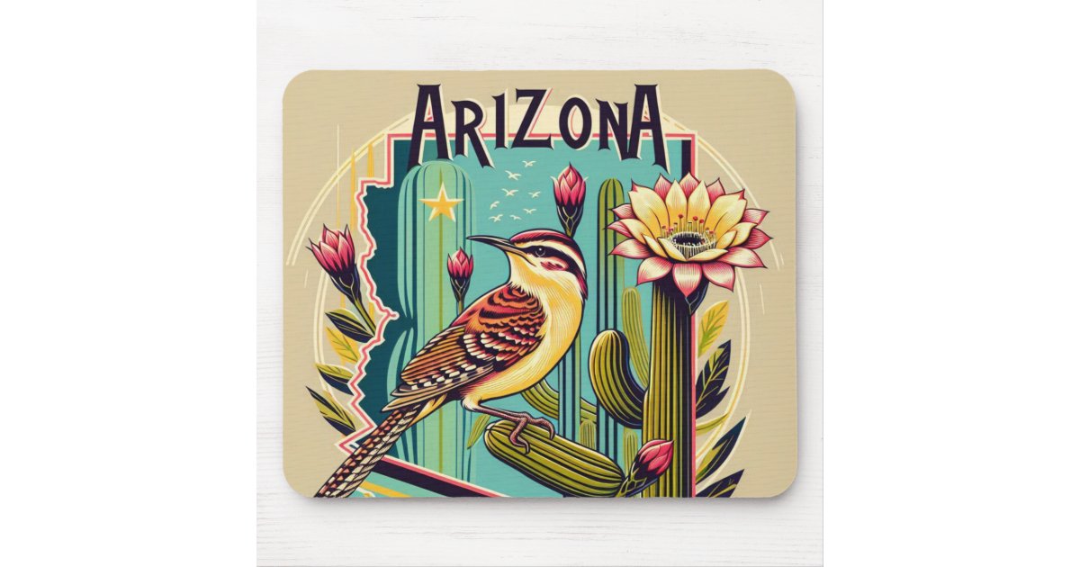 Beautiful Art Deco of Arizona Bird and Flower Mouse Pad | Zazzle