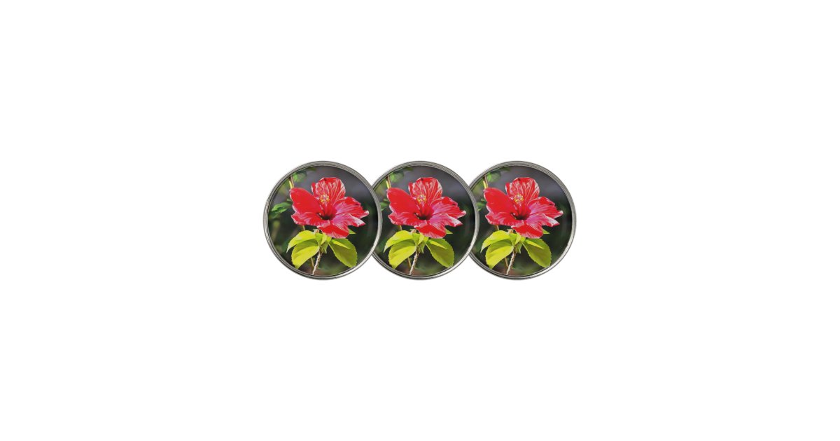 Beautiful Artistic Red Tropical Hibiscus Flower Golf Ball Marker | Zazzle