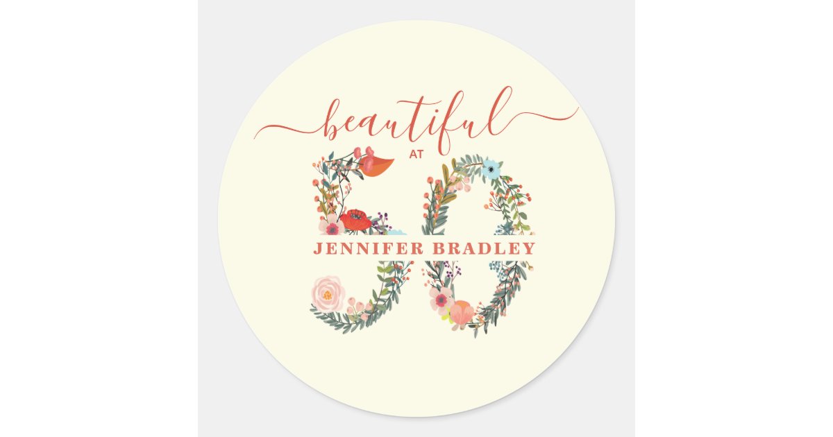 Beautiful at 50 Birthday Party Sticker | Zazzle