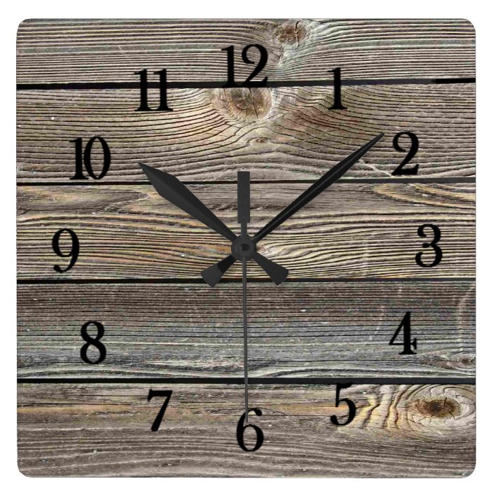 Beautiful authentic looking wood horizontal print square wall clock ...