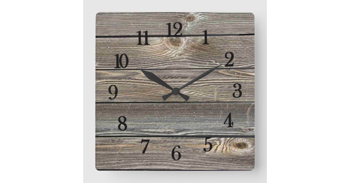 Beautiful authentic looking wood horizontal print square wall clock ...