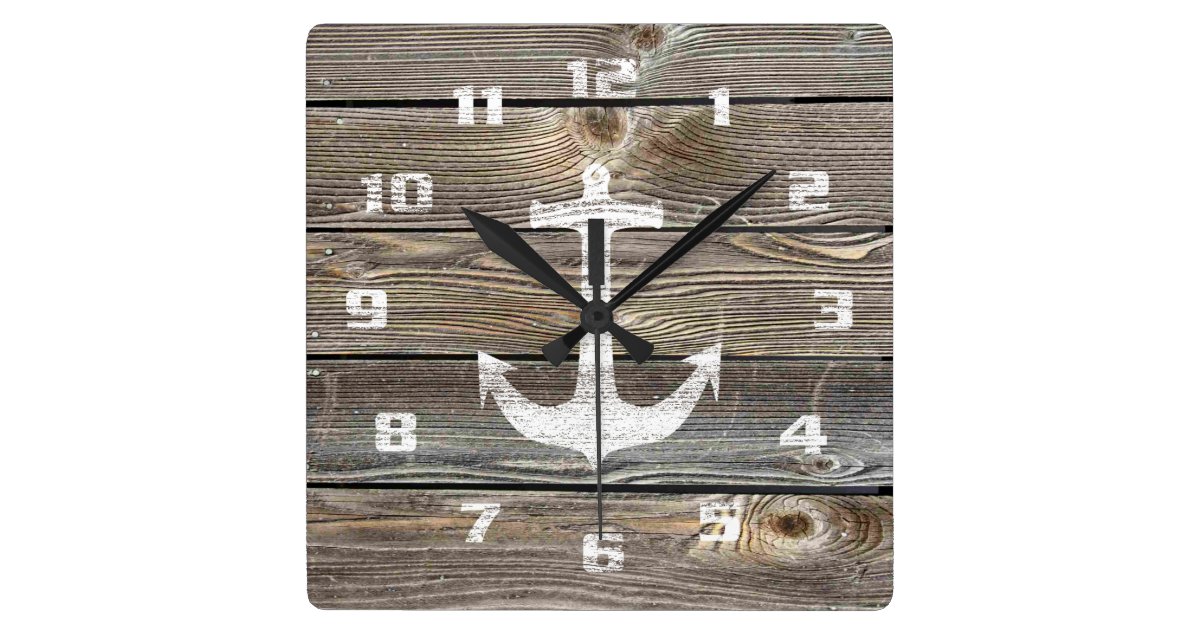 Beautiful authentic looking Wood Rustic Nautical Square Wall Clock ...