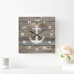 Beautiful authentic looking Wood Rustic Nautical Square Wall Clock | Zazzle