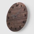 Beautiful Authentic Rustic Dark weathered wood Large Clock | Zazzle