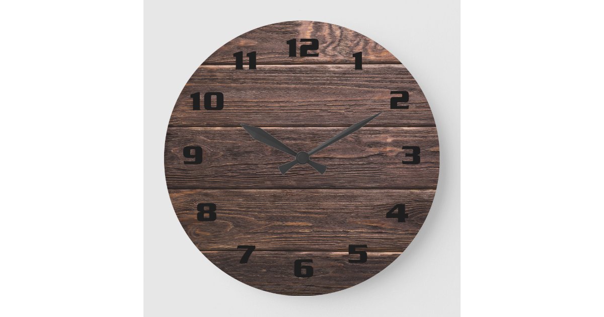 Beautiful Authentic Rustic Dark weathered wood Large Clock | Zazzle