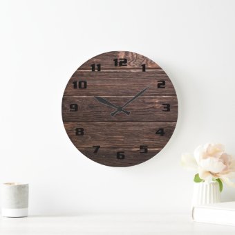 Beautiful Authentic Rustic Dark weathered wood Large Clock | Zazzle