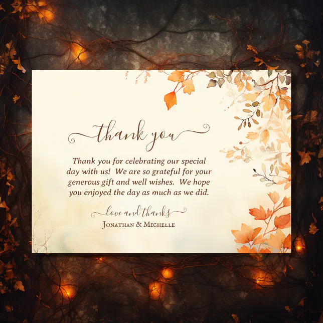 Beautiful Autumn Leaves Fall Wedding Thank You Card | Zazzle