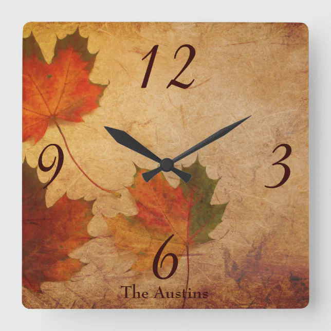 Beautiful Autumn Theme Square Wall Clock | Zazzle