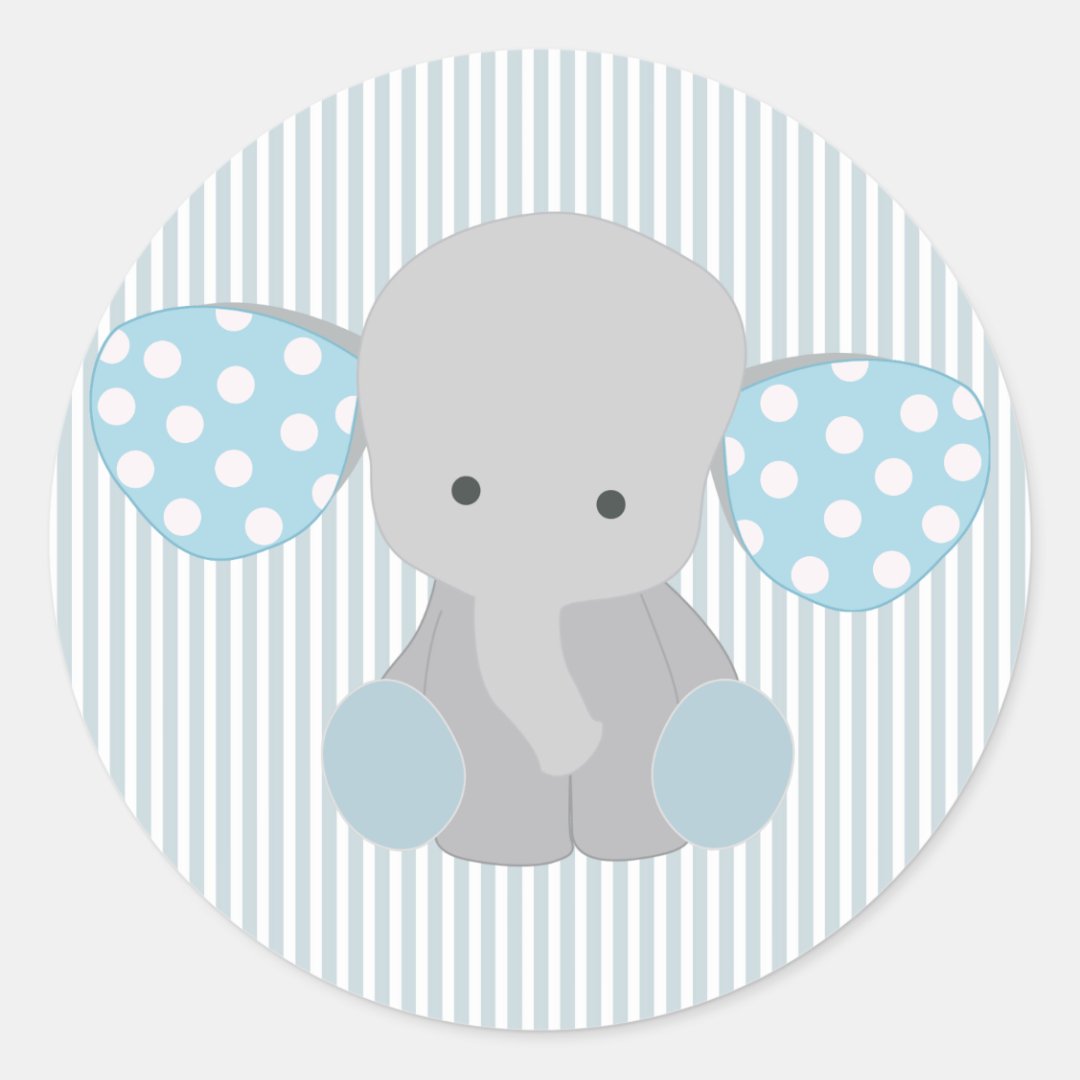 Beautiful Baby Boy Blue Elephant Classic Round Sticker | Zazzle