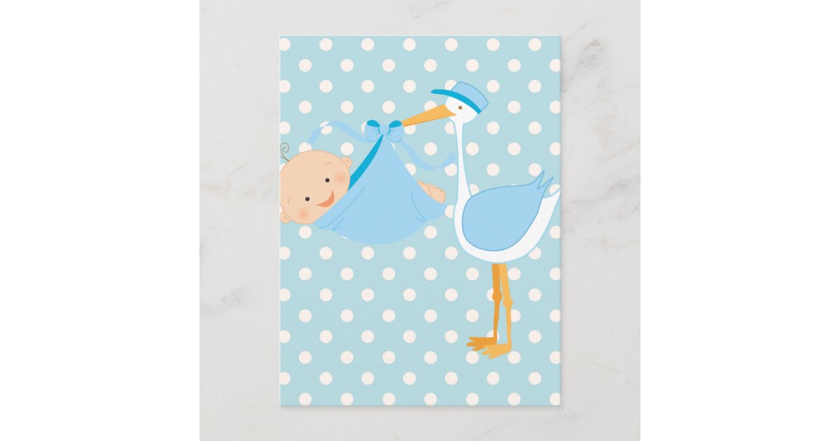 Beautiful Baby It's A Boy Stork Announcement Postcard | Zazzle