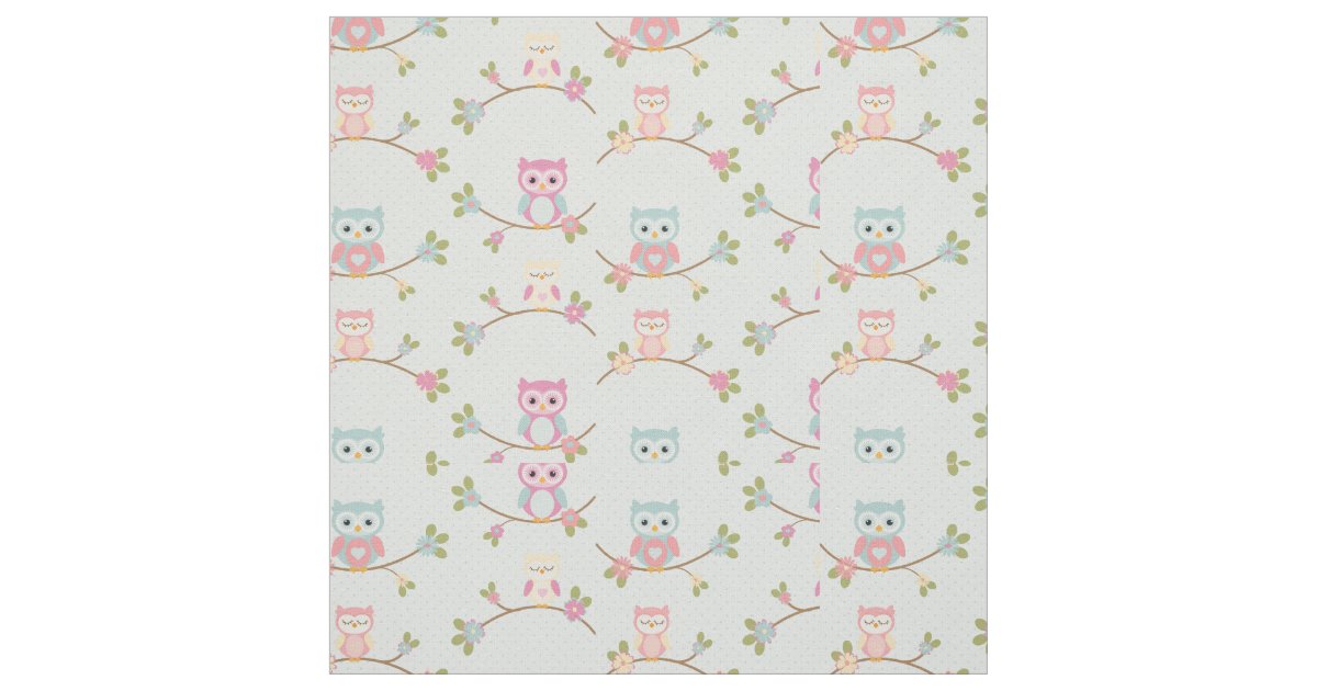 Beautiful Baby Owl Pattern Fabric | Zazzle