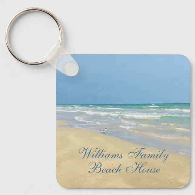Beautiful Beach House Custom Name Coastal Photo Keychain | Zazzle