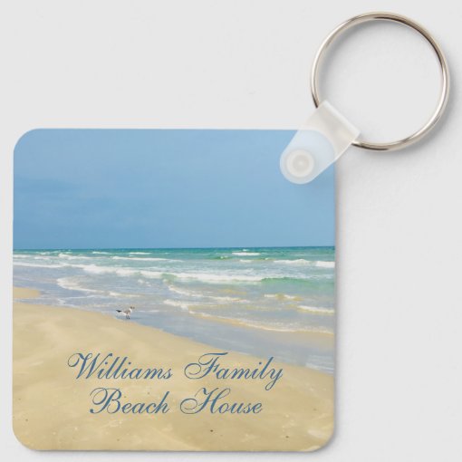 Beautiful Beach House Custom Name Coastal Photo Keychain | Zazzle