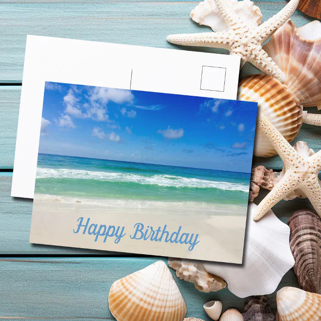 Beautiful Beach Photo Custom Ocean Happy Birthday Postcard | Zazzle
