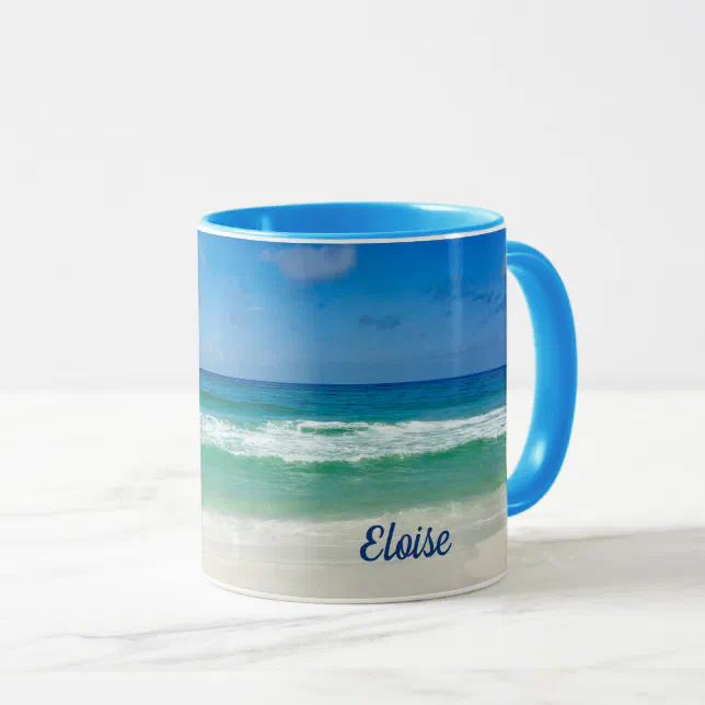 Beautiful Beach Photography Blue Ocean Custom Mug | Zazzle