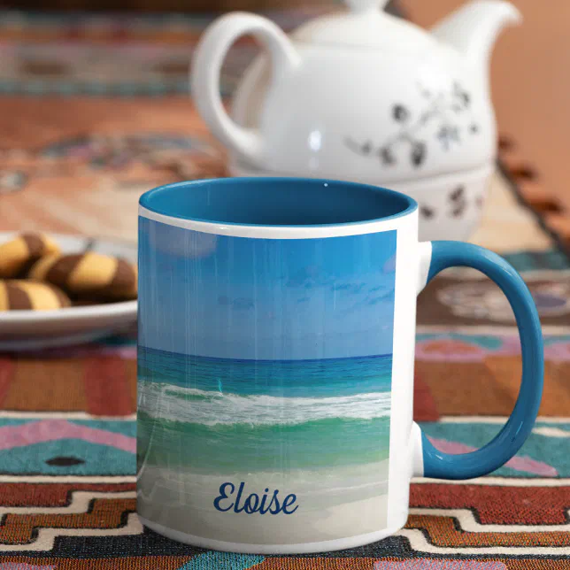 Beautiful Beach Photography Blue Ocean Custom Mug | Zazzle