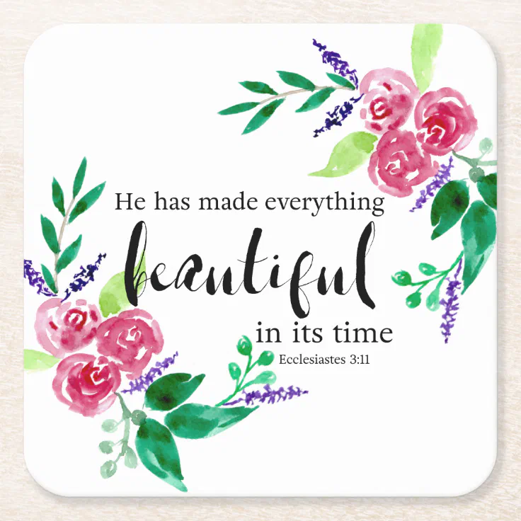 Beautiful Bible Verse Watercolor Floral Lettering Square Paper Coaster ...