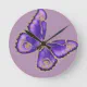 Beautiful big purple butterfly round clock | Zazzle