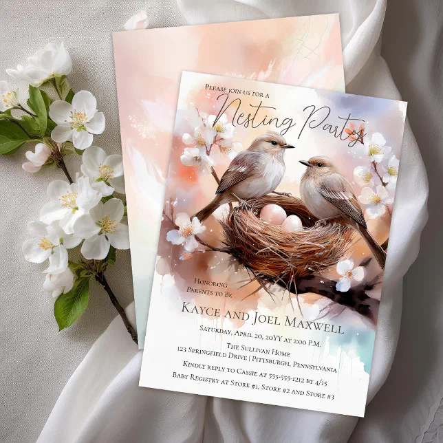 Beautiful Birds Nesting Party Twins Baby Shower Invitation | Zazzle