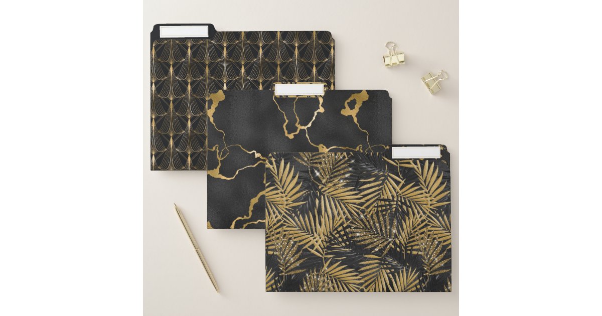 Beautiful black and gold glam file folder | Zazzle