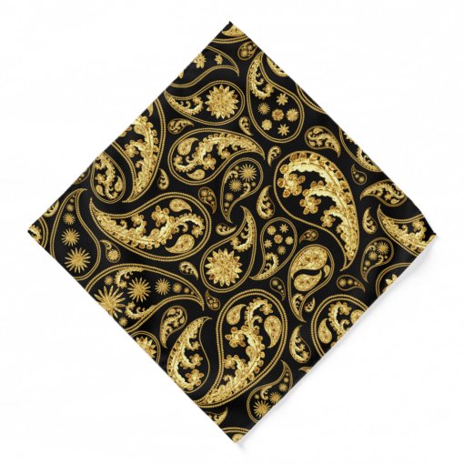 Beautiful Black and Gold Paisley Pattern Bandana | Zazzle