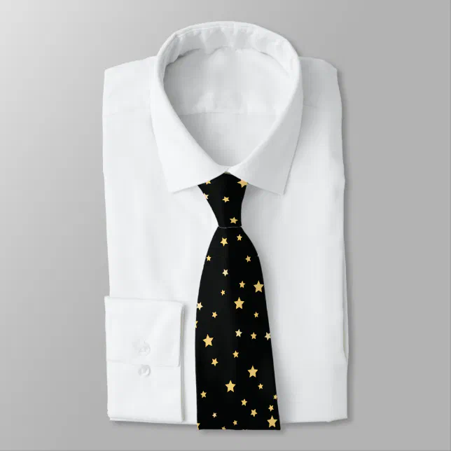 Beautiful Black and Gold Starry Sky Star Pattern Neck Tie | Zazzle