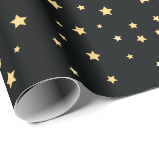 Beautiful Black and Gold Starry Sky Star Pattern Wrapping Paper | Zazzle