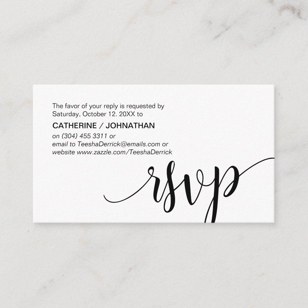 Beautiful Black Script,, RSVP respond Enclosure Card | Zazzle