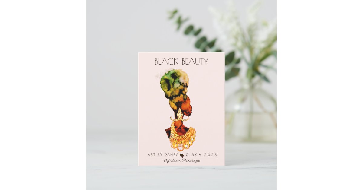 BEAUTIFUL BLACK WOMAN AFRICAN QUEEN GOLD NECKLACE POSTCARD | Zazzle