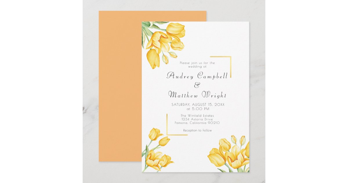 Beautiful Blooming Yellow Tulip Wedding Invitation | Zazzle