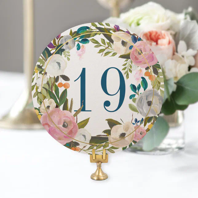 Beautiful Blooms Floral Circle Table Number Card | Zazzle