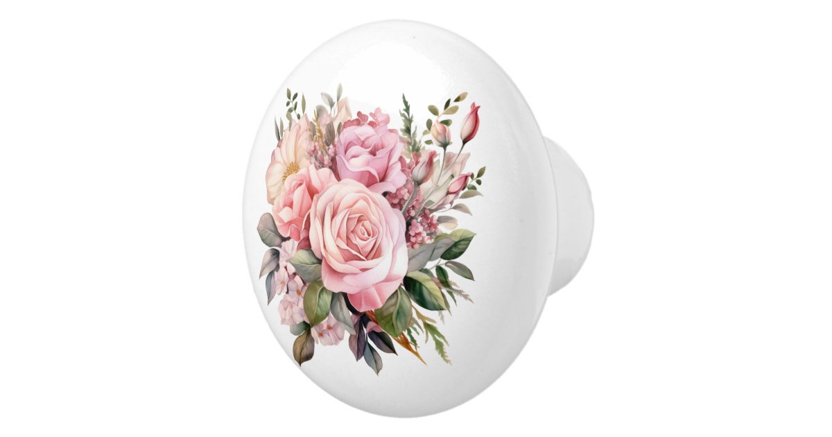 Beautiful Blooms of Pink Roses Ceramic Knob | Zazzle