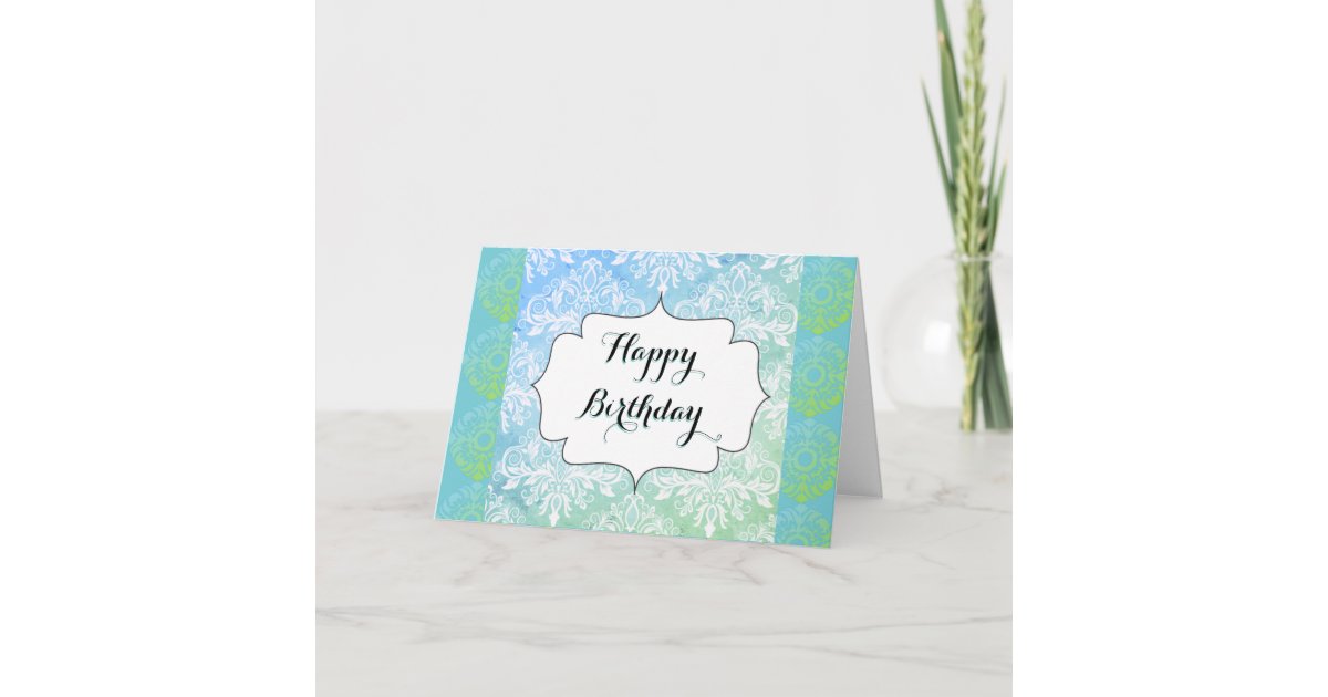 Beautiful Blue and Green Happy Birthday Card | Zazzle