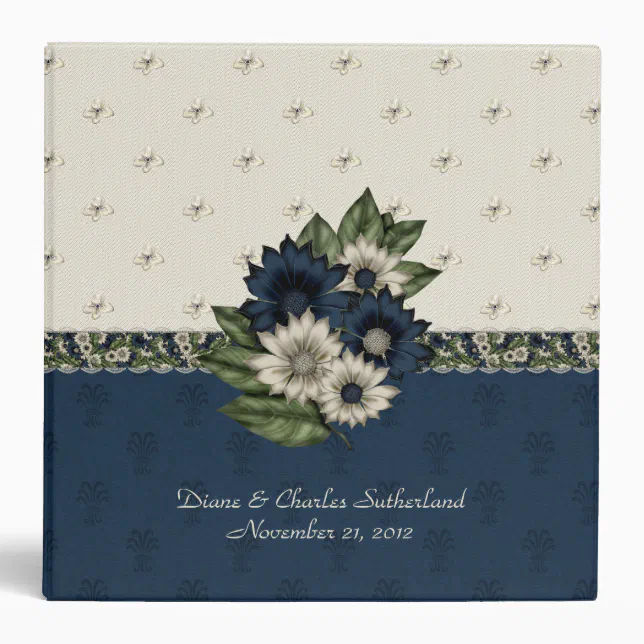Beautiful Blue and Ivory Floral Wedding Binder | Zazzle